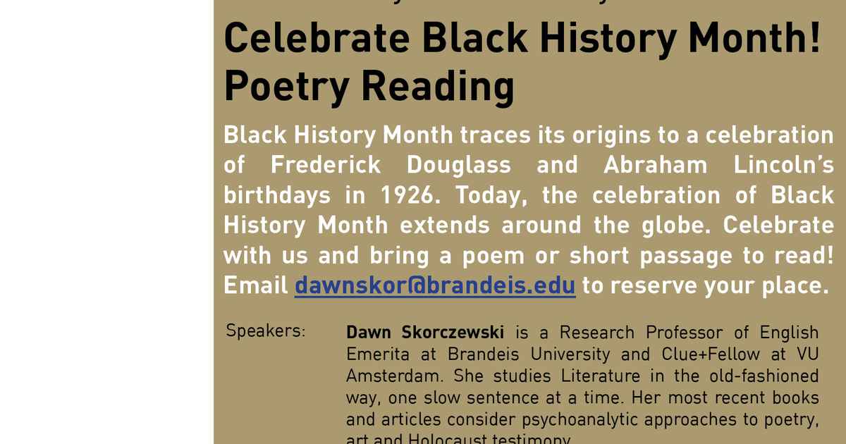 [Online] Celebrate Black History Month! Poetry Reading with Dawn ...